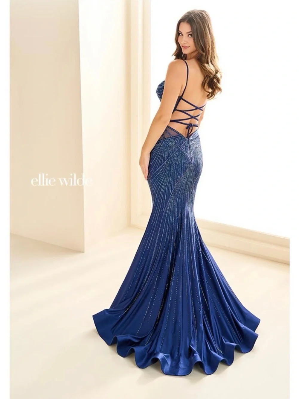Dresses | Ellie Wilde By Mon Cheri Sheer Panel Mermaid Gown In Navy ...